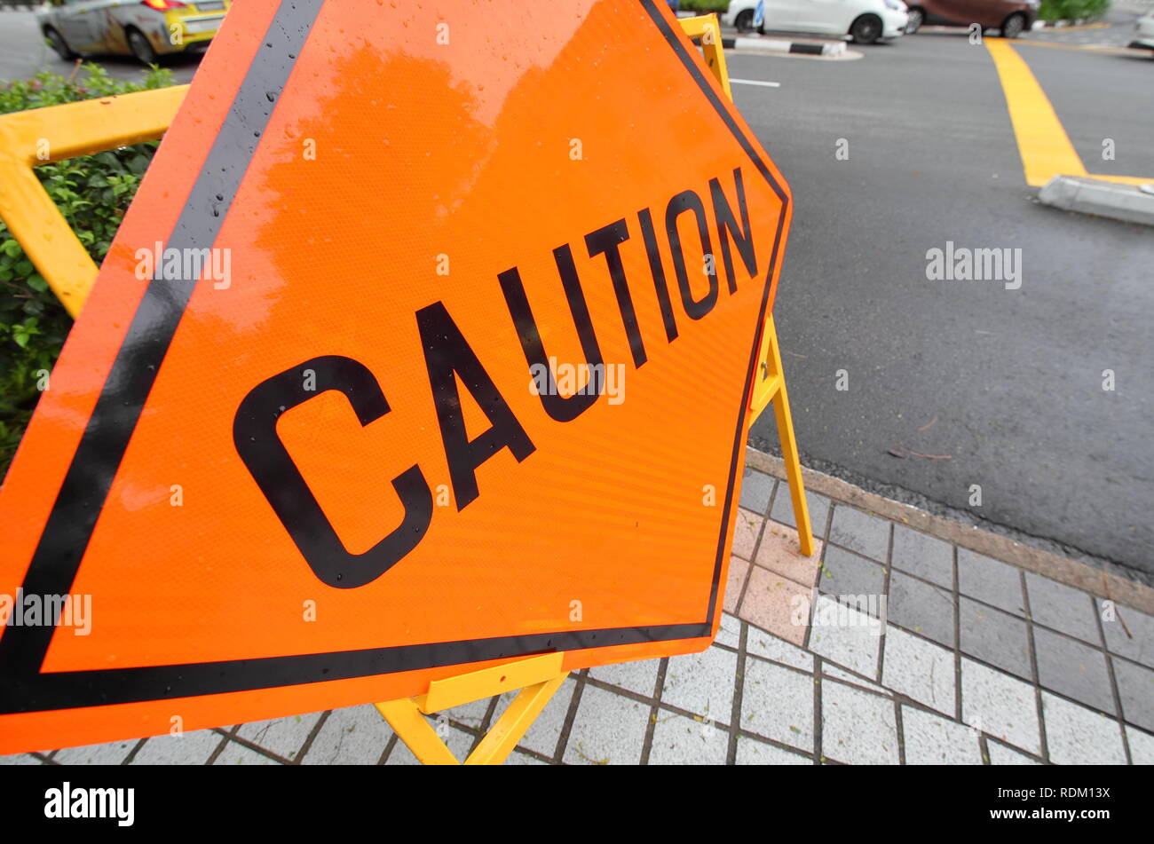 Caution road sign Stock Photo - Alamy