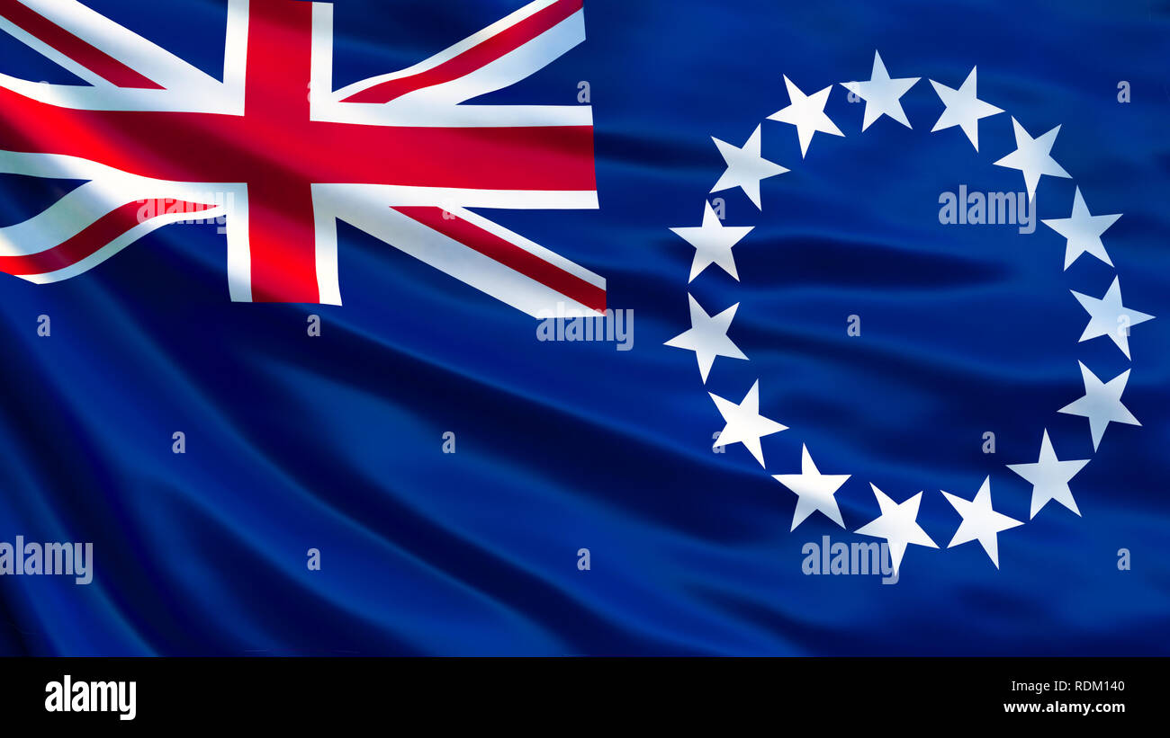Cook Islands flag. Waving flag of Cook Islands 3d illustration. Avarua ...