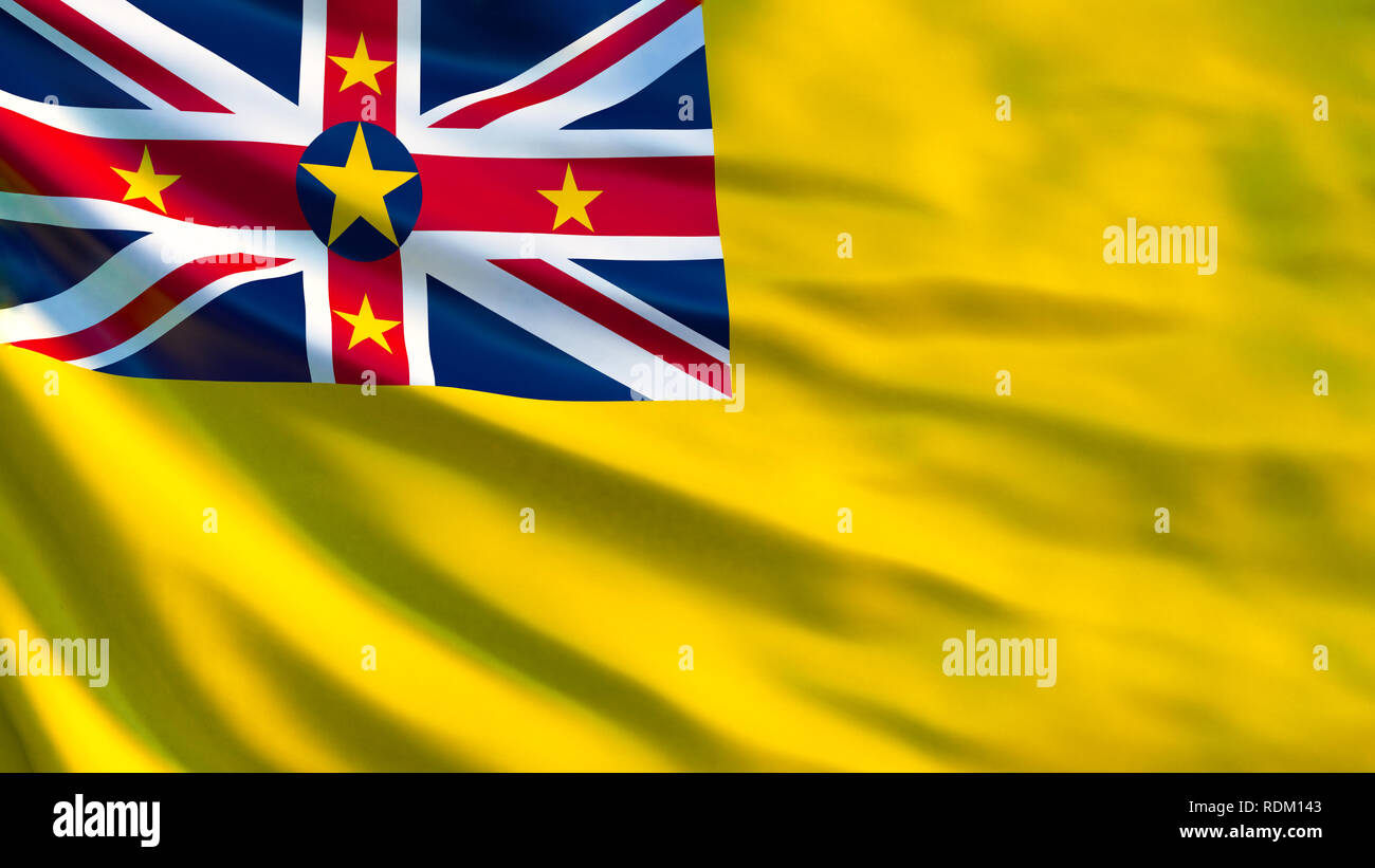 Niue flag. Waving flag of Niue 3d illustration. Alofi Stock Photo - Alamy