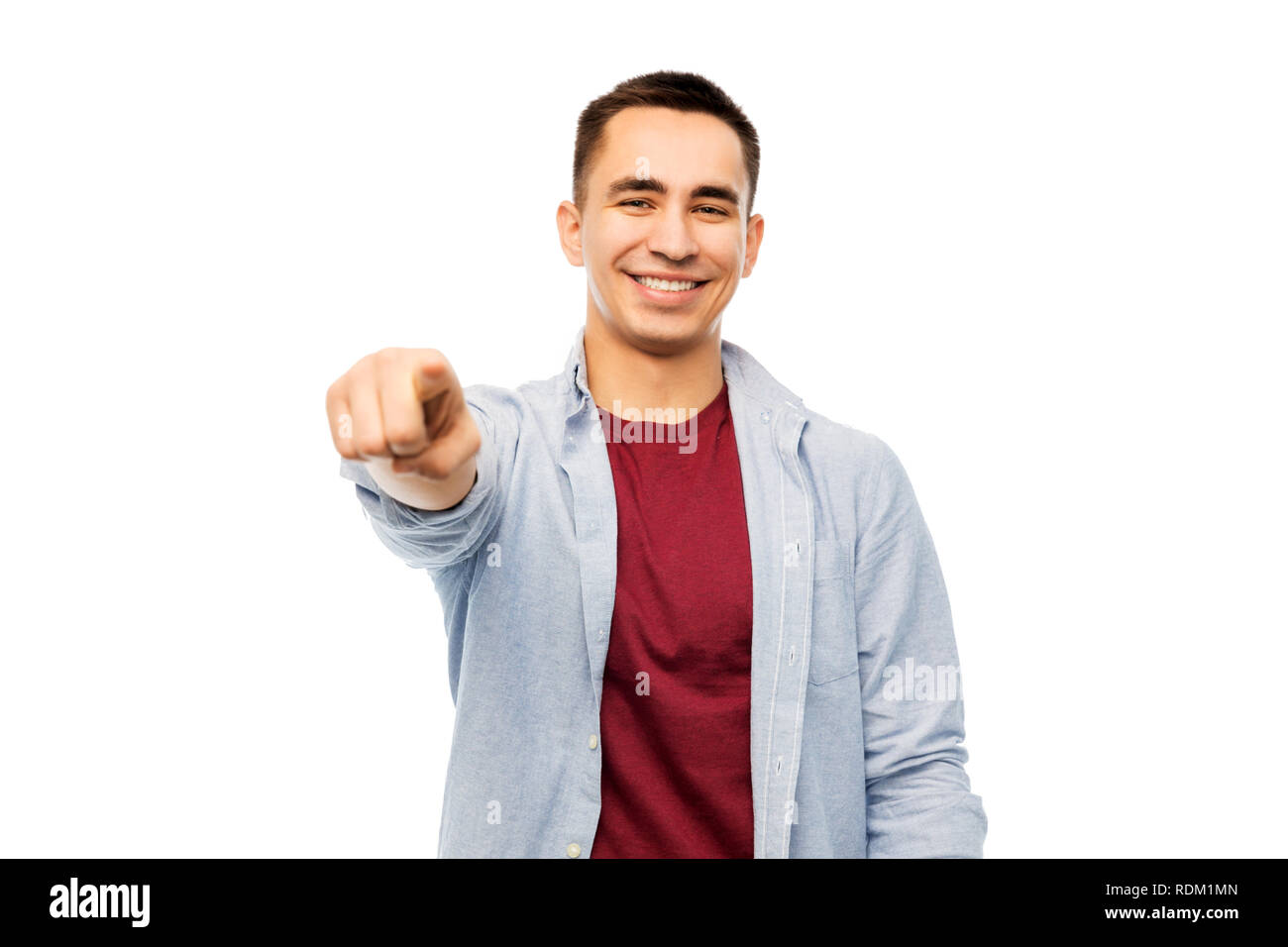 Happy man pointing finger over hi-res stock photography and images - Alamy