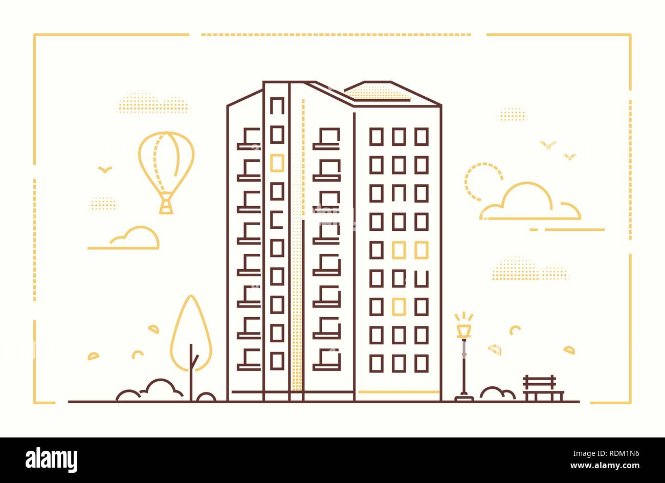 Modern building - line design style vector illustration Stock Vector ...