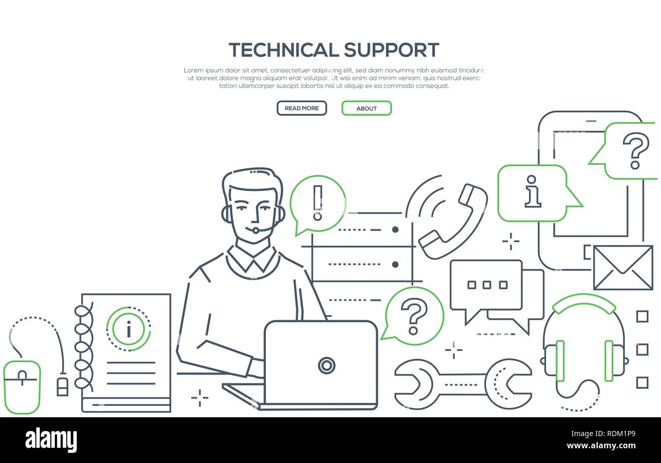 Technical support - modern line design style web banner Stock Vector ...