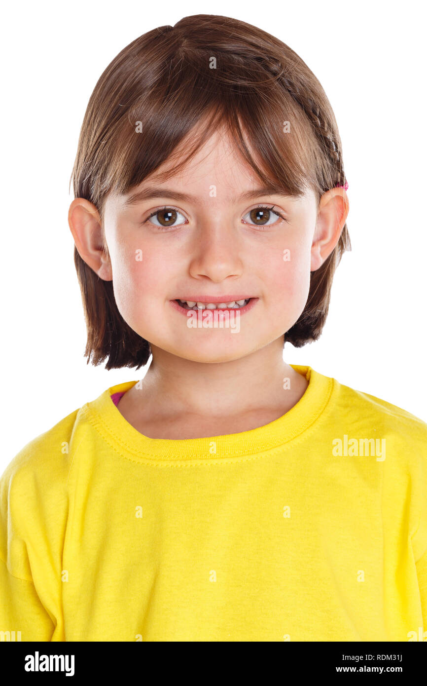 Child kid little girl portrait face isolated on a white background ...