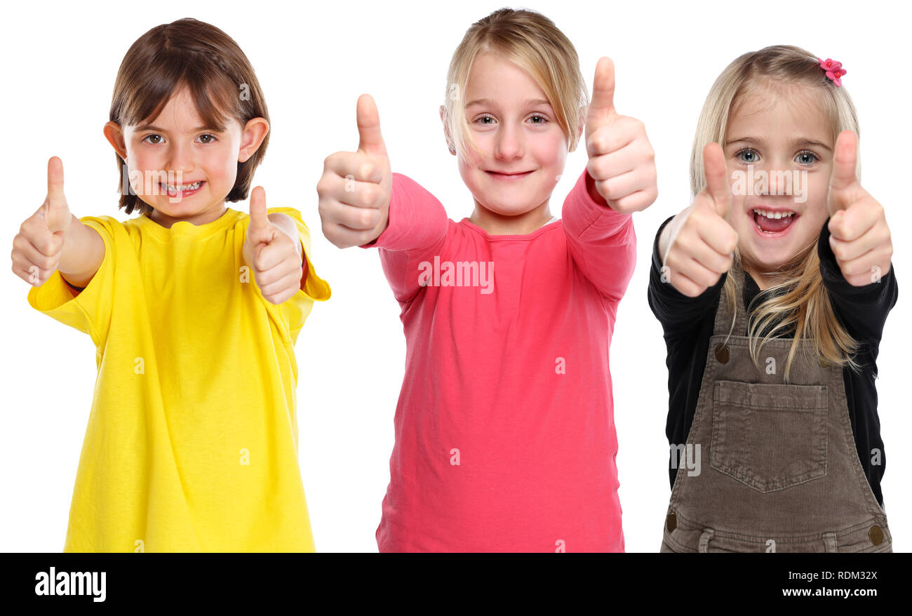 Group of children kids smiling young little girls success winning ...