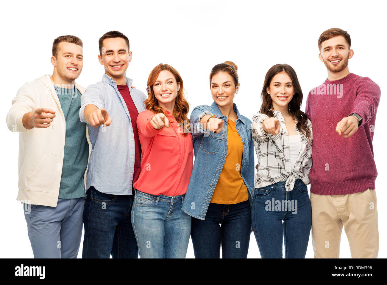 group of smiling friends pointing at you over Stock Photo - Alamy