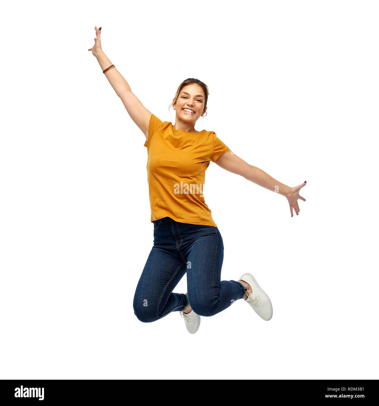 Positive girl jumping hi-res stock photography and images - Alamy
