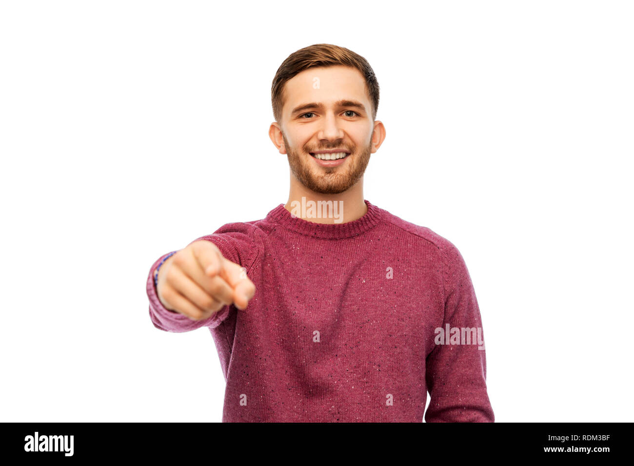 man pointing finger to you over white background Stock Photo - Alamy