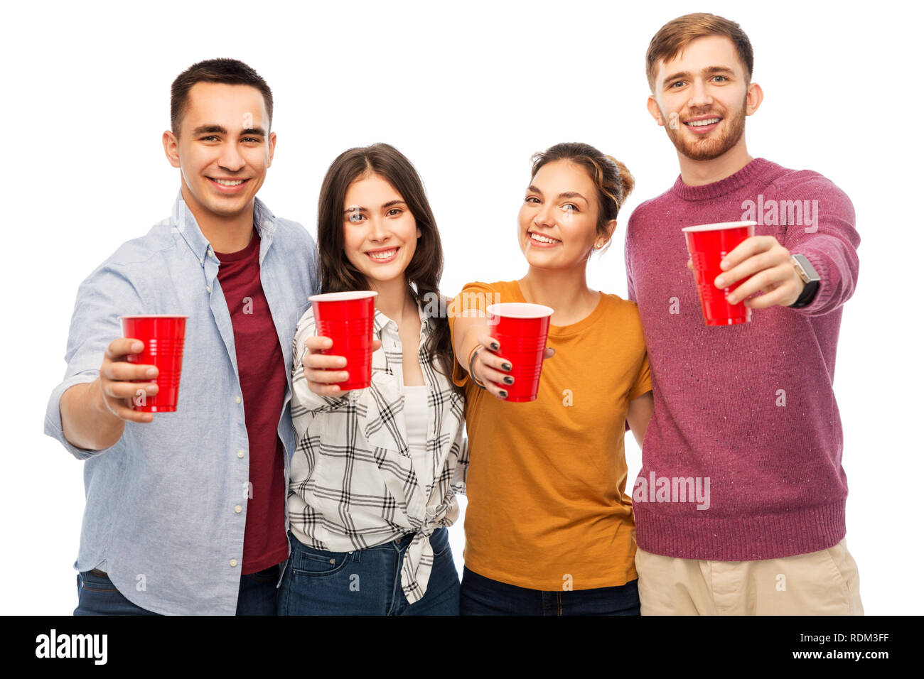group of smiling friends with drinks in party cups Stock Photo - Alamy
