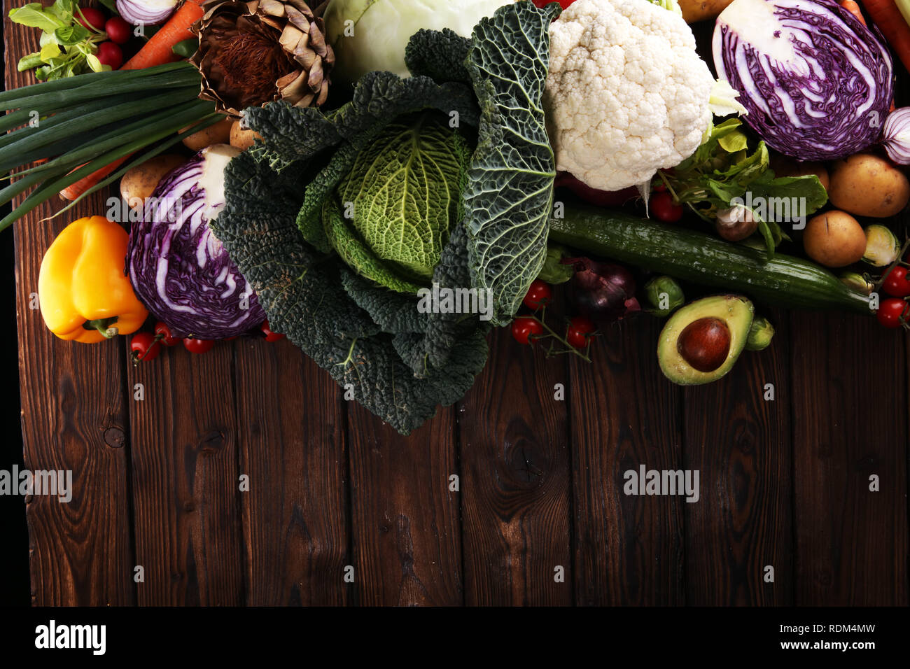 Composition with variety of raw organic vegetables and fruits. Balanced ...