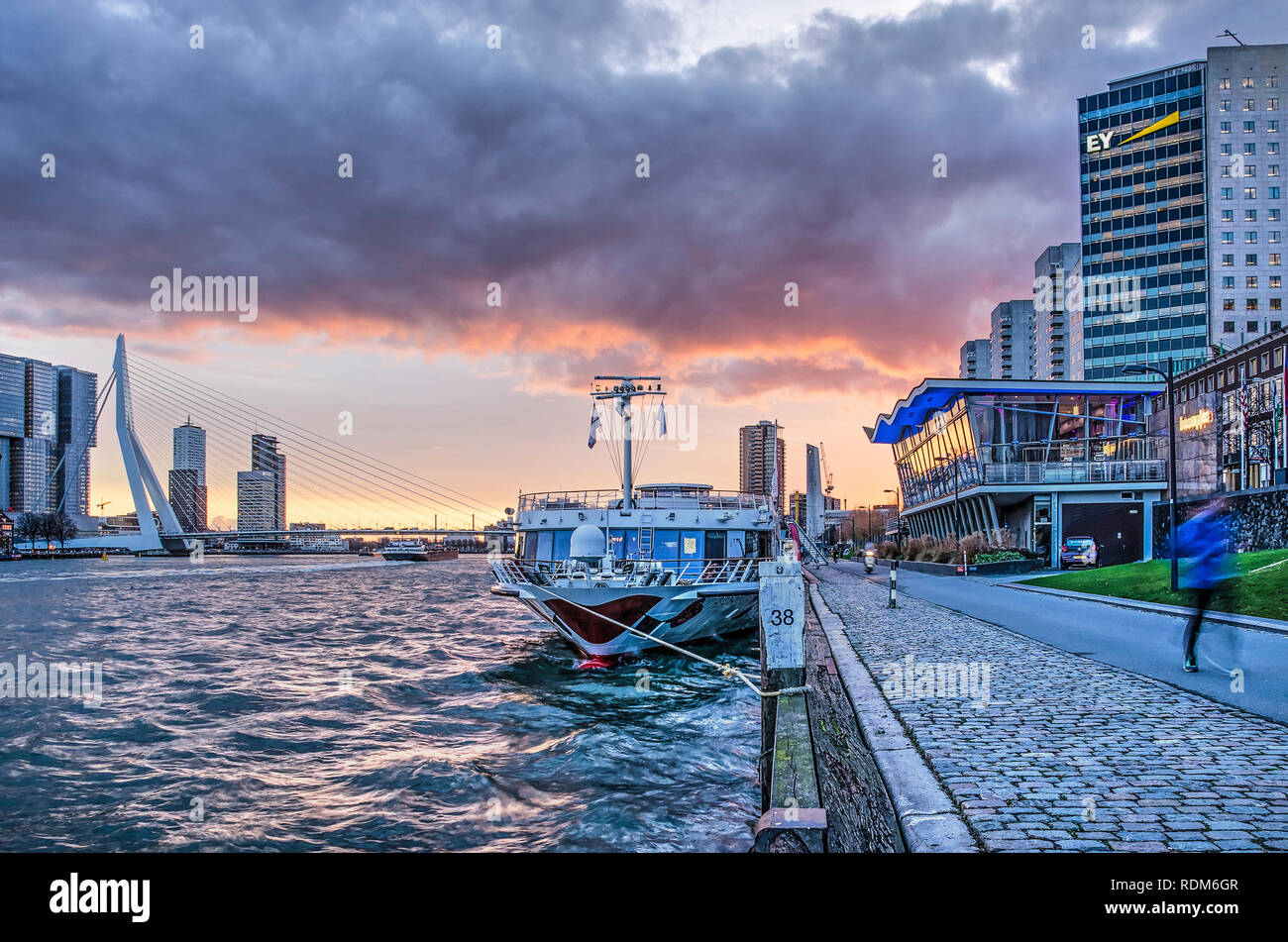 Rotterdam, The Netherlands, December 4, 2018: dramatic sunset sky over ...