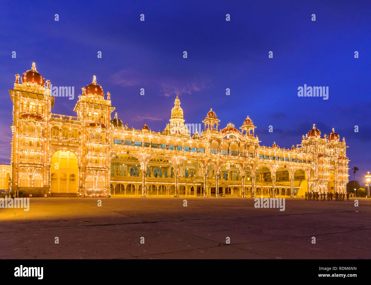 Mysore Palace illuminated at night, Mysuru, Karnataka, India Stock ...