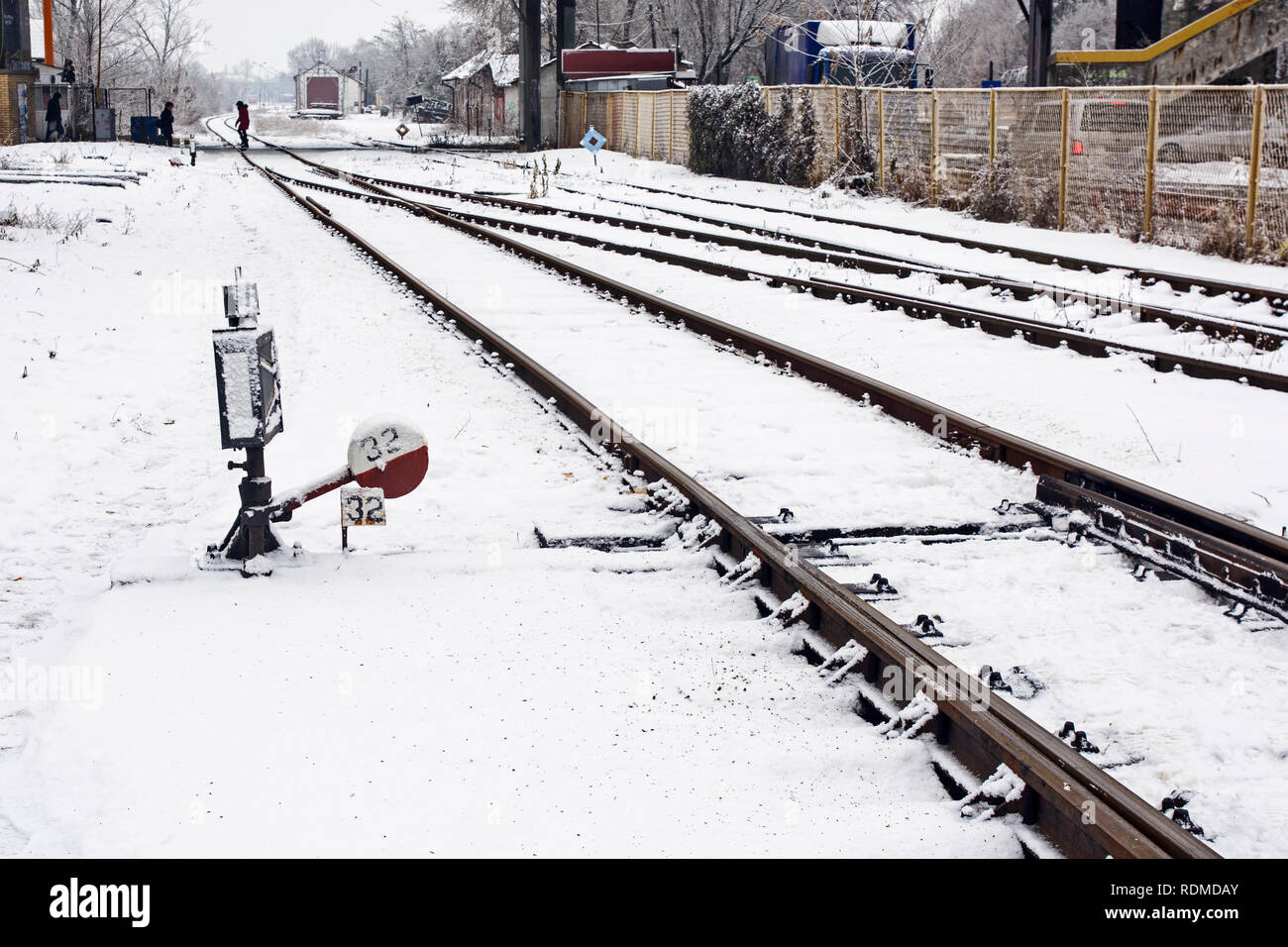 Snow rail track railway winter rail line station perspective hi-res ...