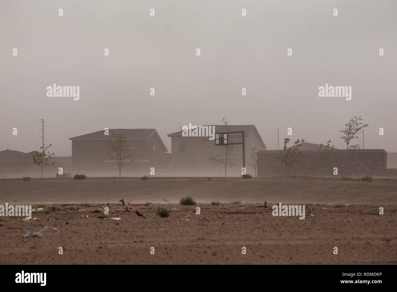 Blowing Dust at a vacant lot in a subdivision construction site Stock ...