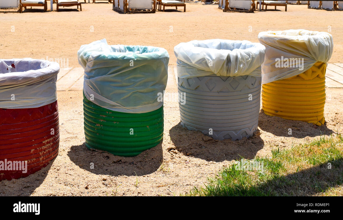 Four containers for garbage sorting and recycling, garbage containers ...