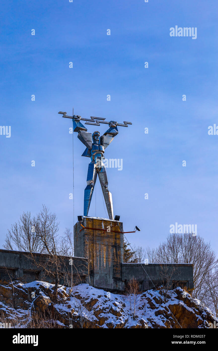 Prometheus statue next to Vidraru Dam in Romania Stock Photo - Alamy
