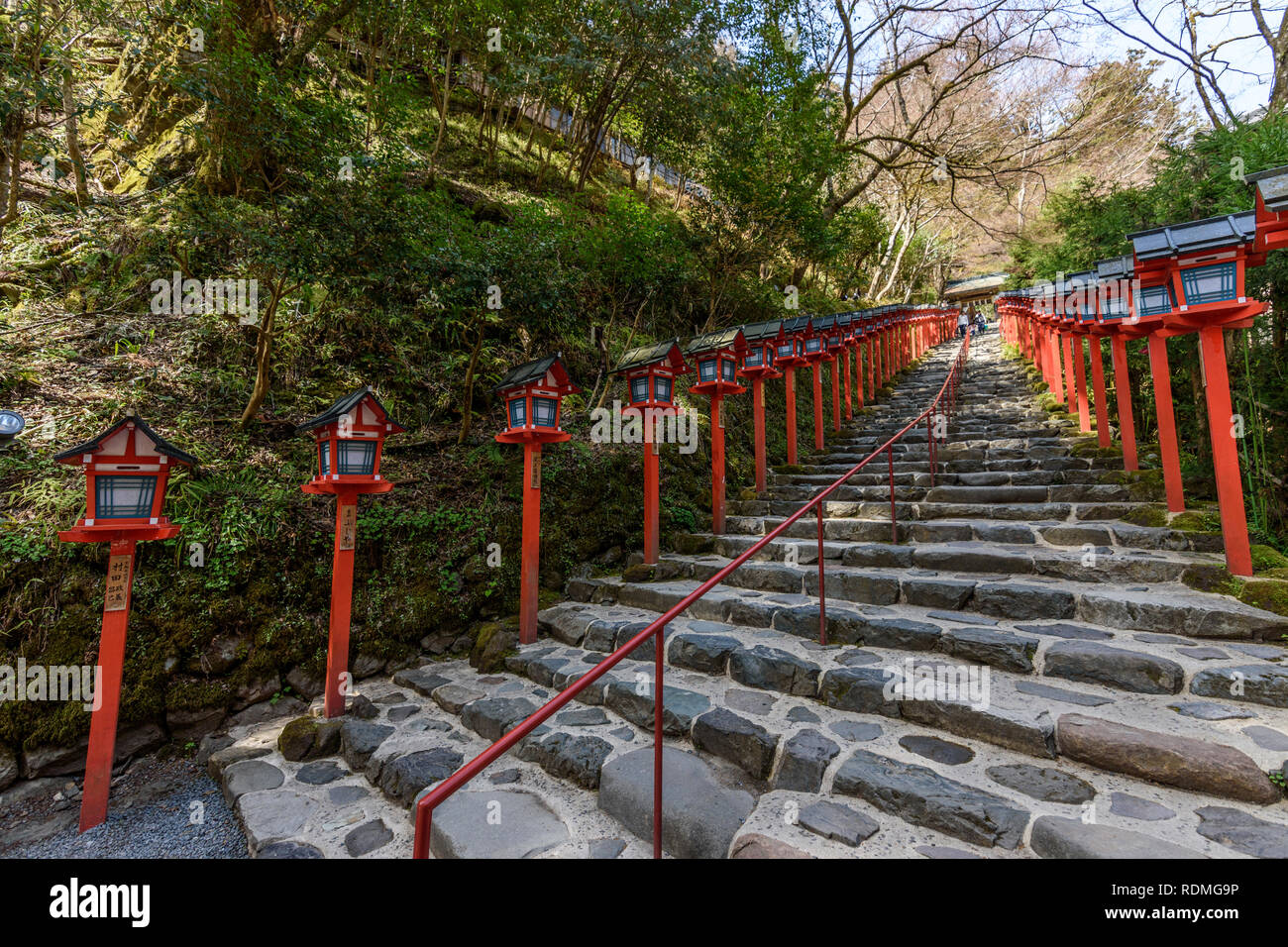 Red lanterns along stone steps near Kyoto, Japan Stock Photo - Alamy
