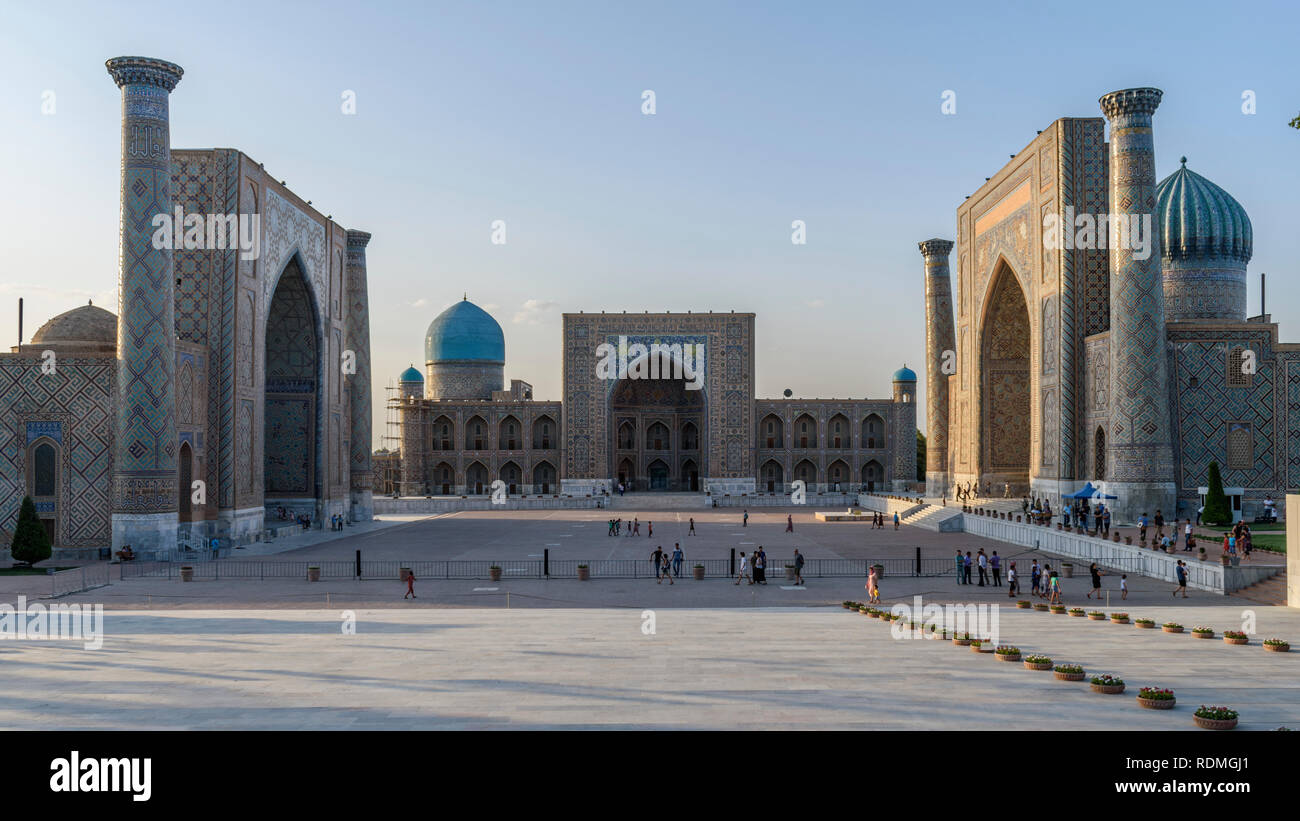 Registan Square with imposing Madrasa buildings, Ulugh Beg Madrasah ...