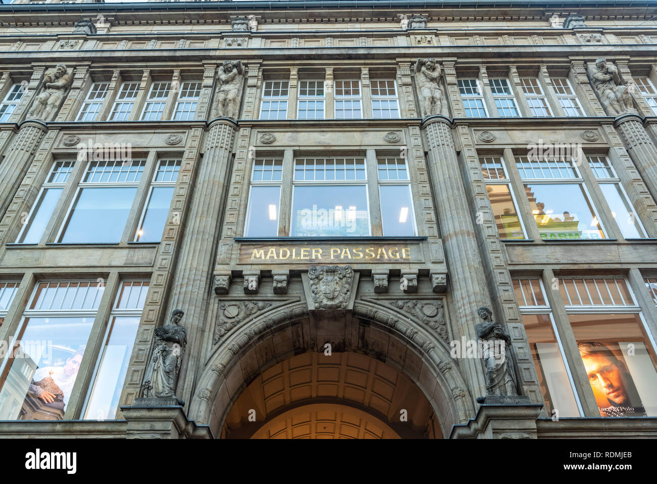 Leipzig, Germany - November 14, 2018. Facade of Madler Passage building ...