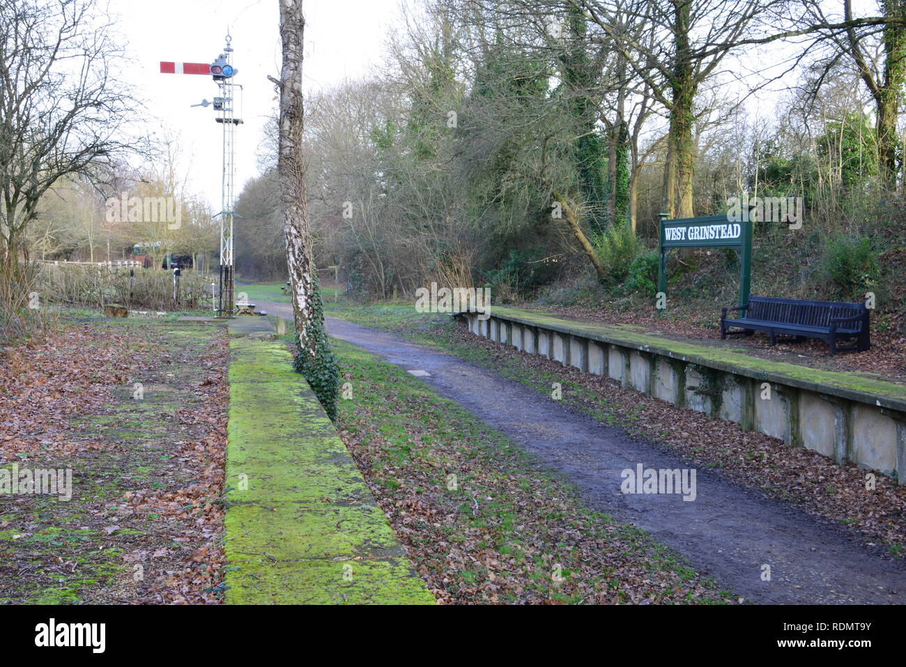 Closed and abandoned railway station at West Grinstead in West Sussex ...