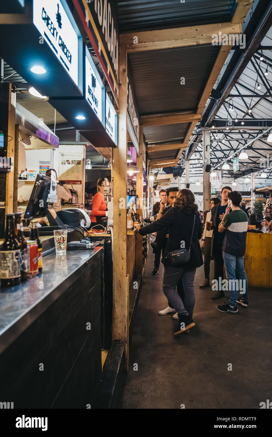 London, UK - January 13, 2019: People inside Mercato Metropolitano, the ...
