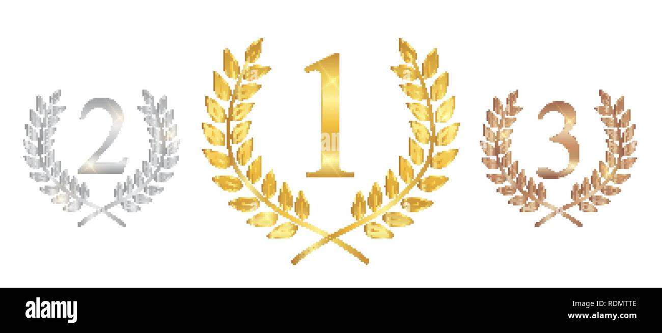 Golden, silver and bronze Award Laurel Wreat . Winner Leaf label ...