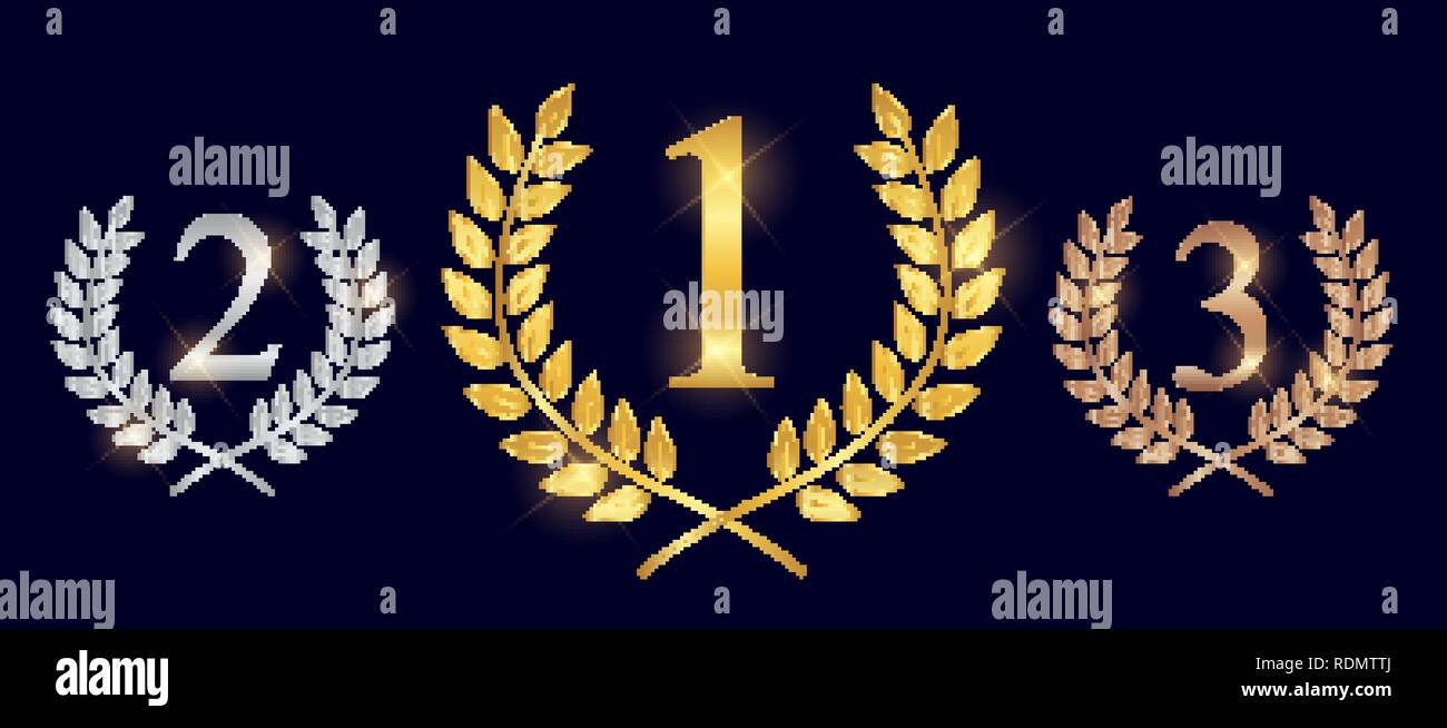 Golden, silver and bronze Award Laurel Wreat . Winner Leaf label ...