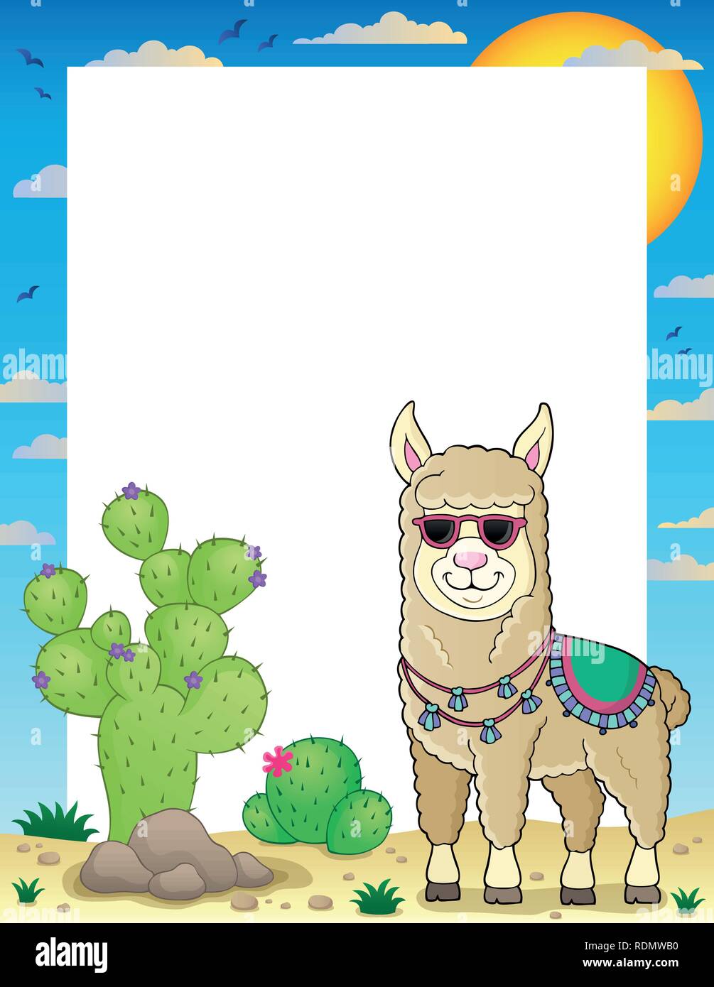Llama with sunglasses theme frame 1 - eps10 vector illustration Stock ...