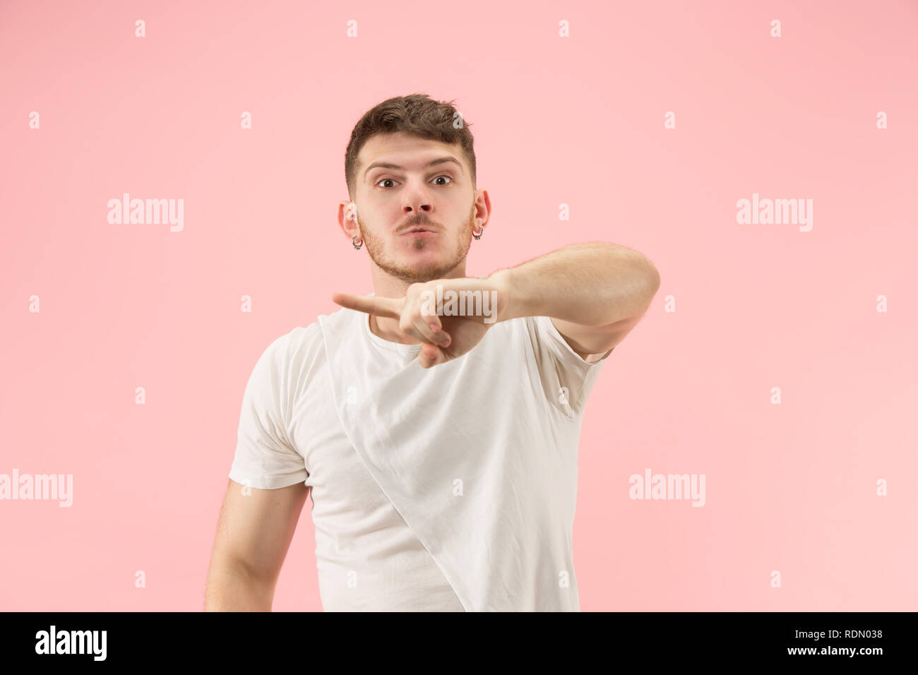 Argue, arguing concept. Beautiful male half-length portrait isolated on ...