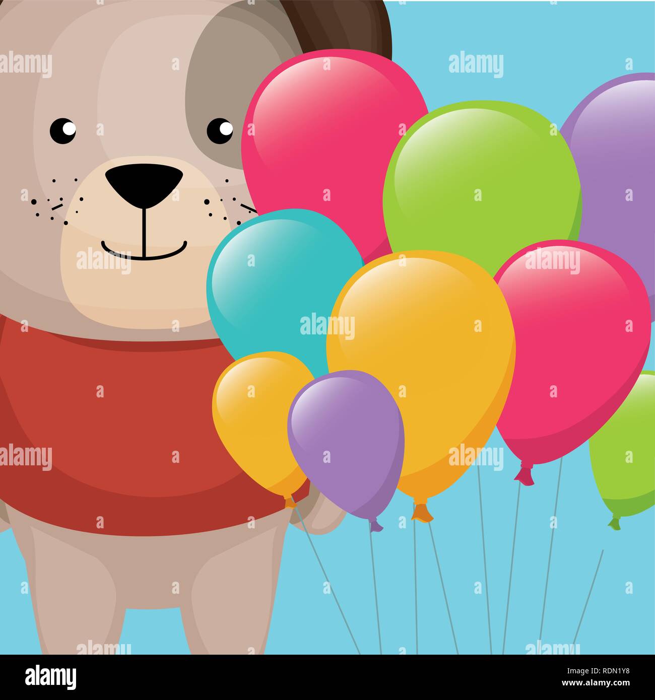 cute and little dog with balloons helium vector illustration design ...