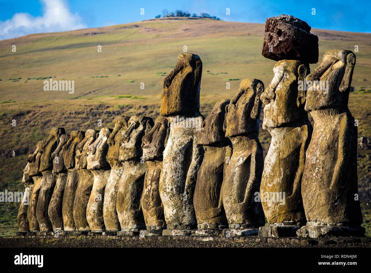 Ahu Tongariki, the most amazing Ahu platform on Easter Island. 15 moais ...