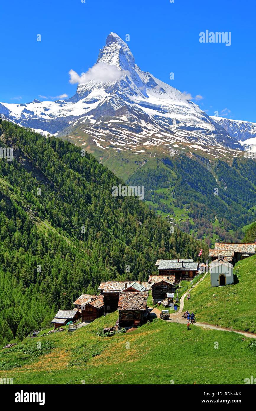 Hamlet Findeln with Matterhorn 4478m, Zermatt, Mattertal, Valais ...