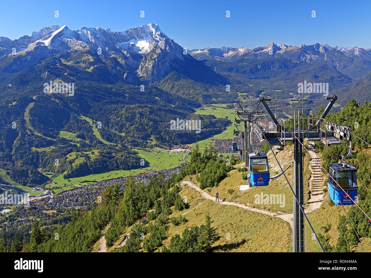 Wank cable car with view of the Wetterstein range with Alpspitze 2628m ...