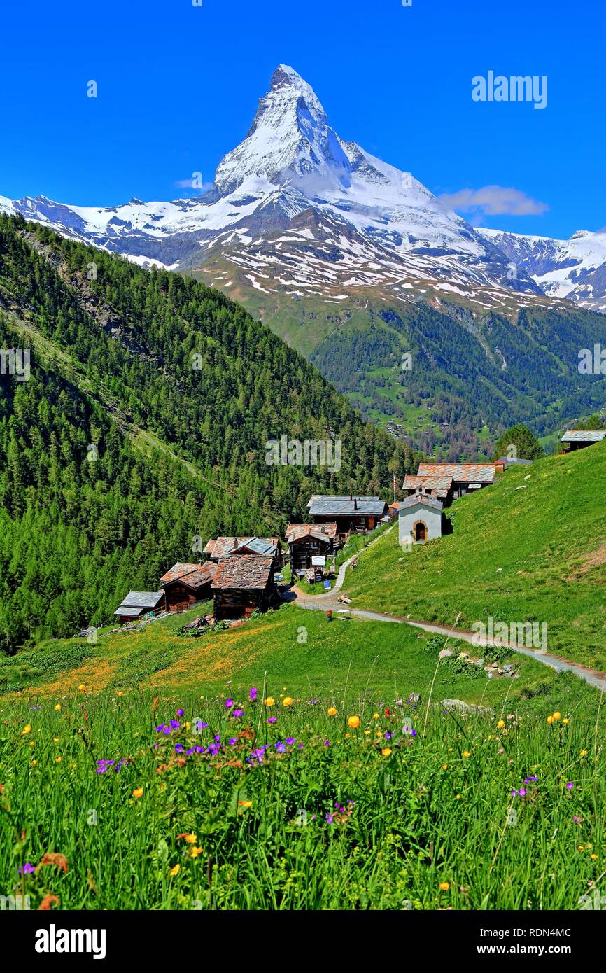 Hamlet Findeln with Matterhorn 4478m, Zermatt, Mattertal, Valais ...