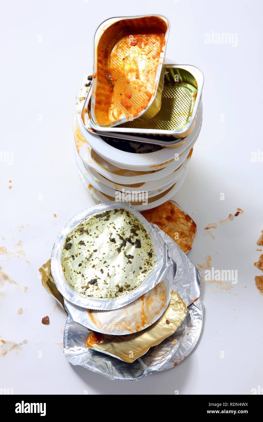 Packaging remains of instant meals, convenience food, plastic and ...