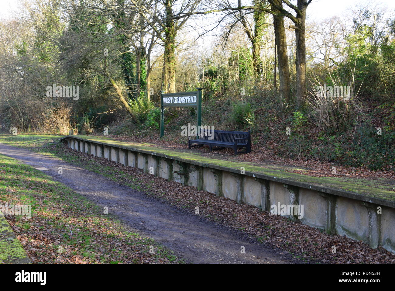 Closed and abandoned railway station at West Grinstead in West Sussex ...