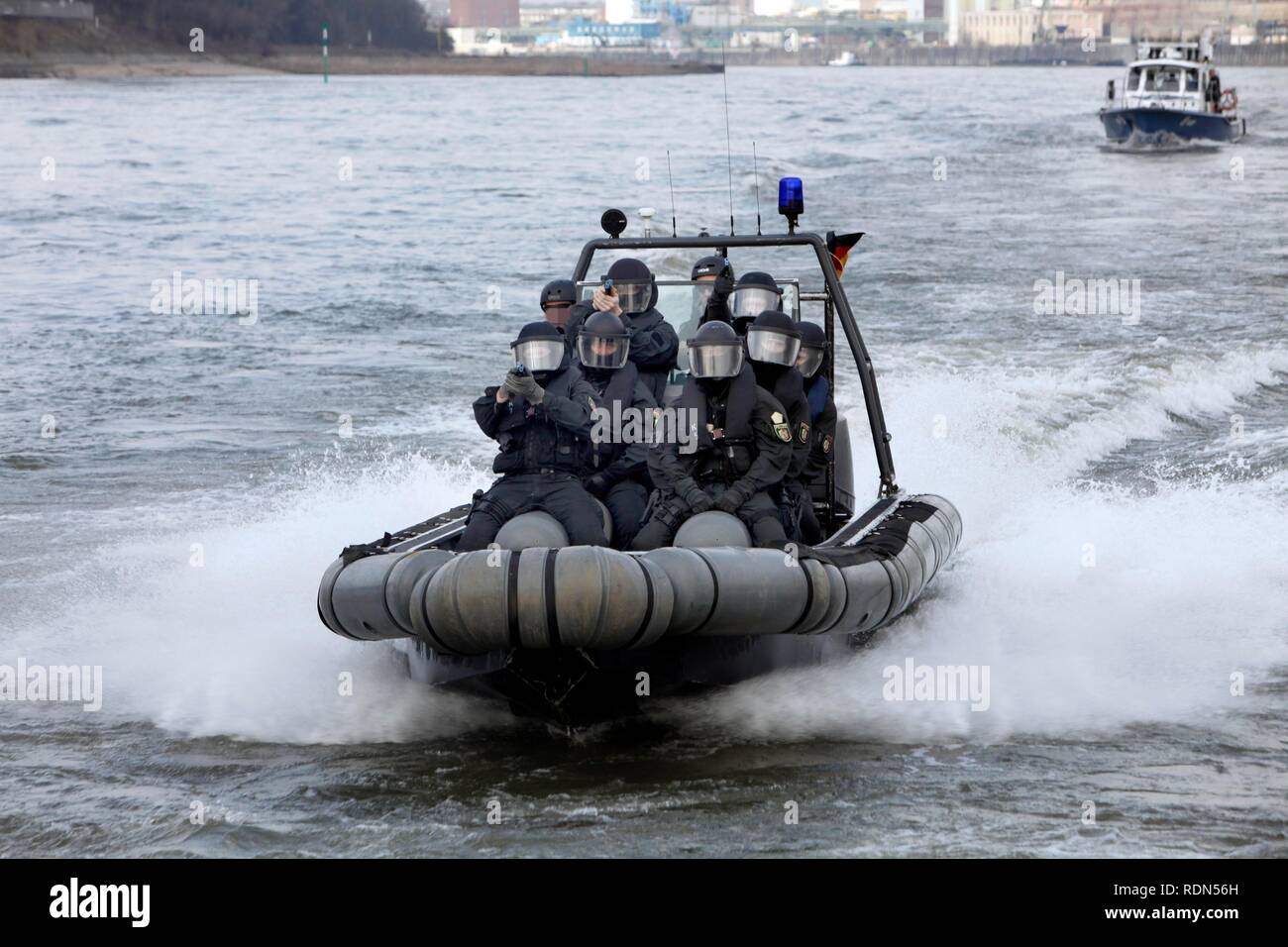 Special police unit operational rehearsal, accessing a passenger ship ...