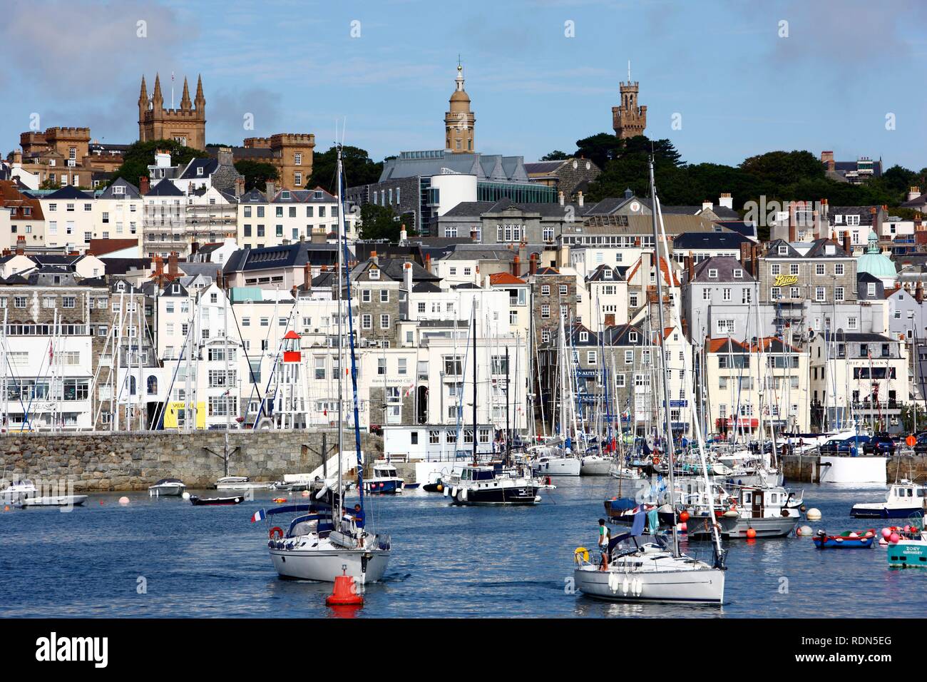 Sailboats in the marina, main port, St. Peter Port, Guernsey, Channel ...