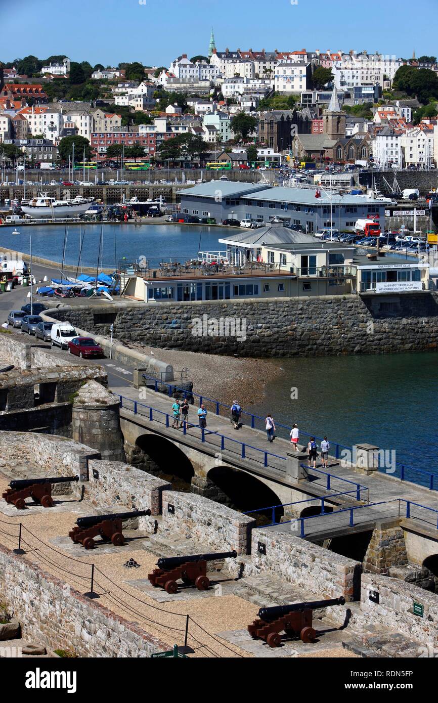 The fortress of Castle Cornet at the port, main port, St. Peter Port ...