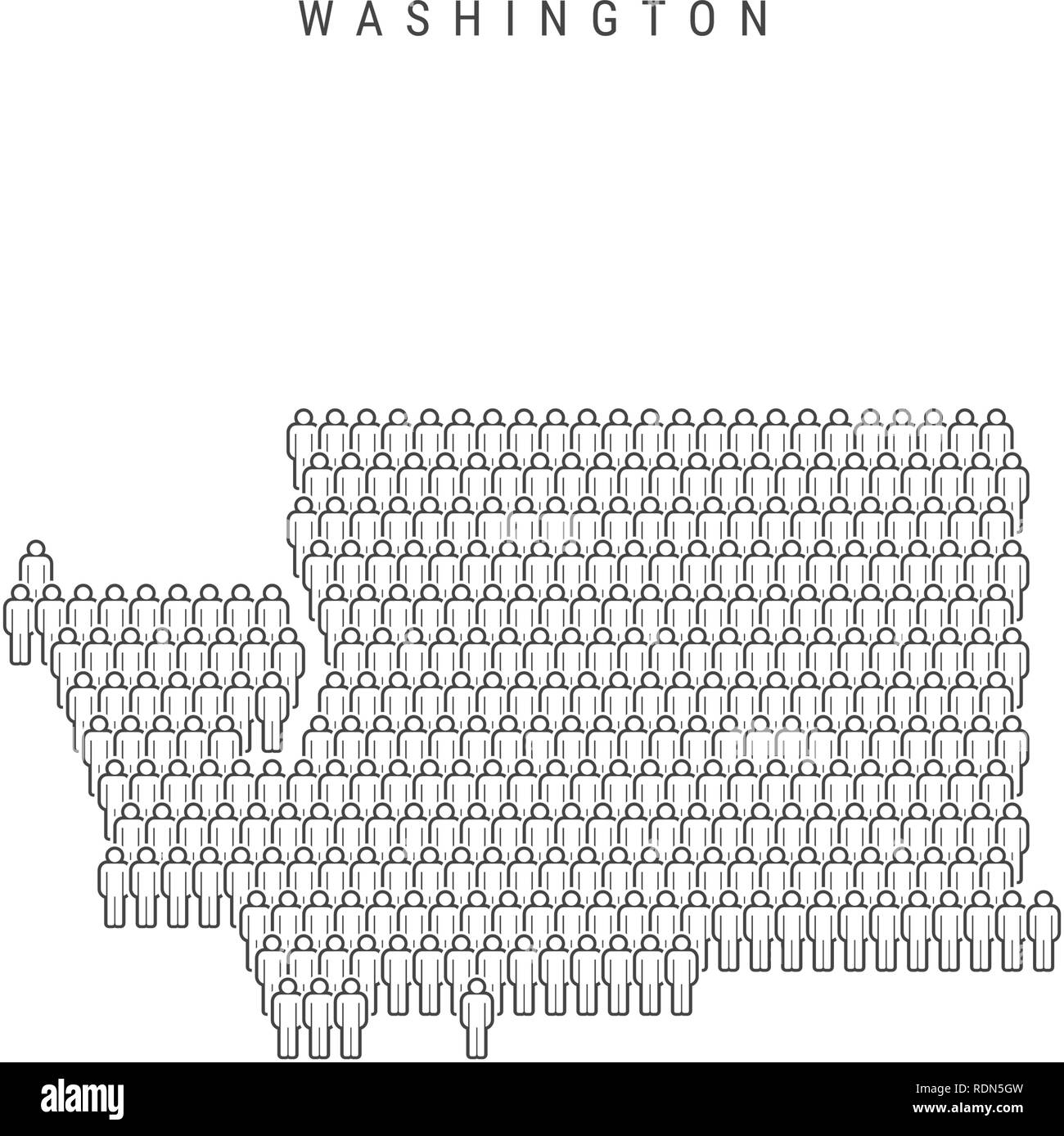 Vector People Map of Washington, US State. Stylized Silhouette, People ...