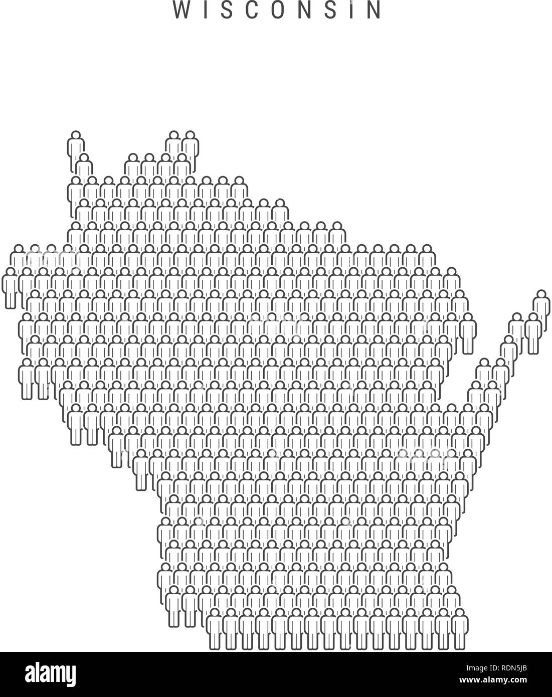 Vector People Map of Wisconsin, US State. Stylized Silhouette, People ...