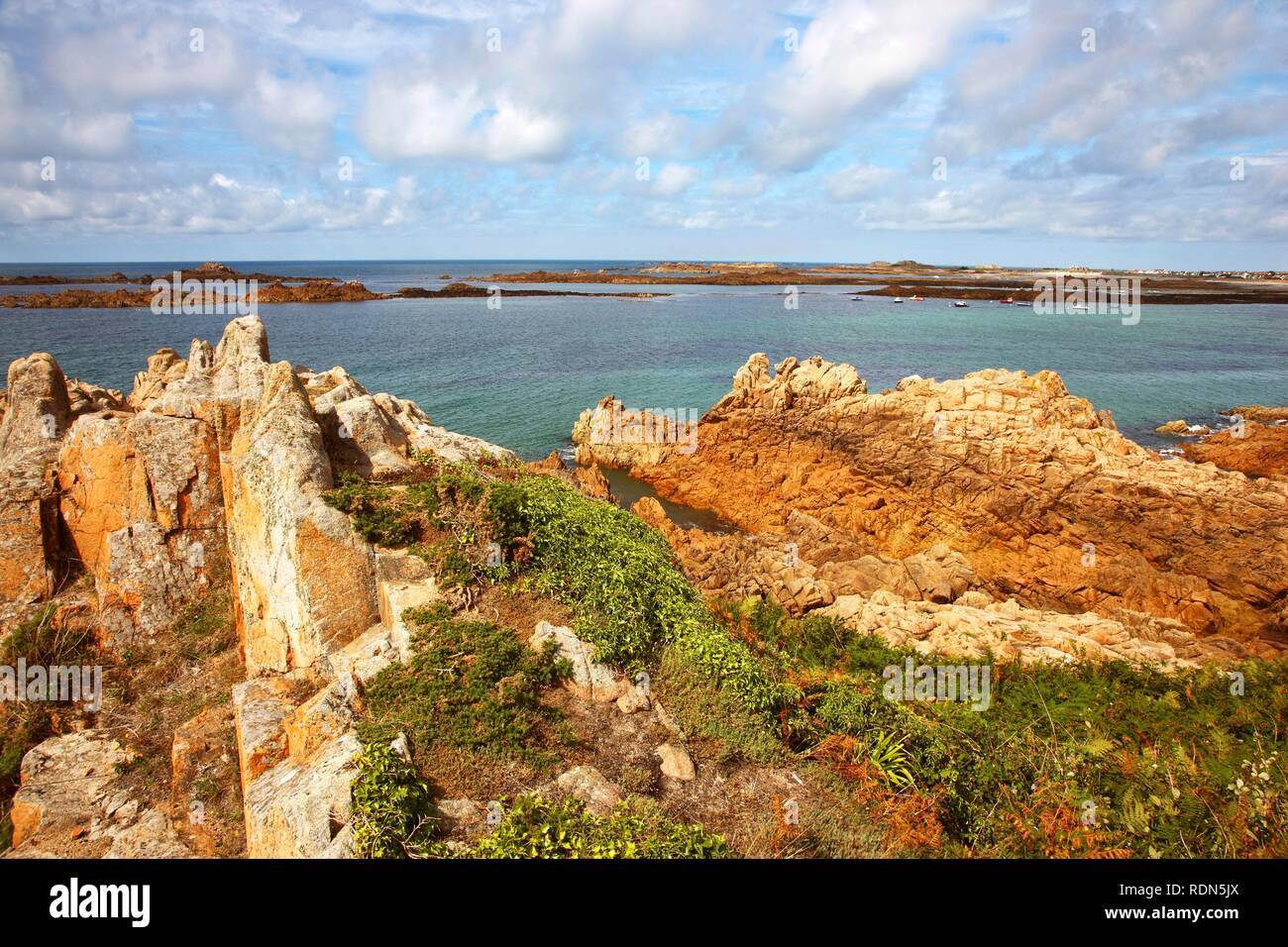 Rugged coastline in the north of Guernsey, Channel Islands, Europe ...