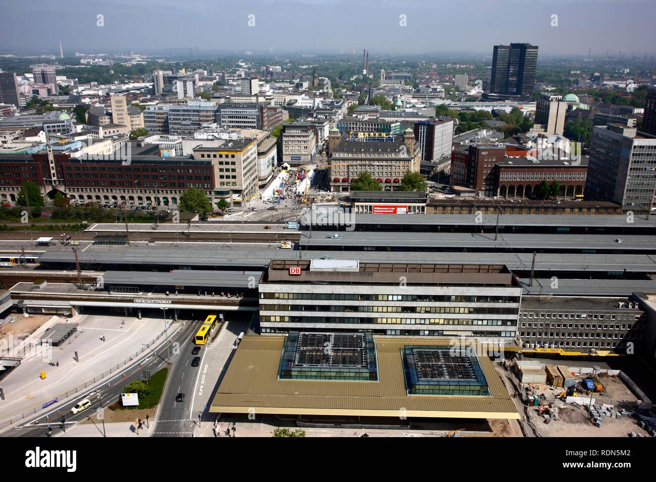 Downtown with city hall, main station, Essen, North Rhine-Westphalia ...