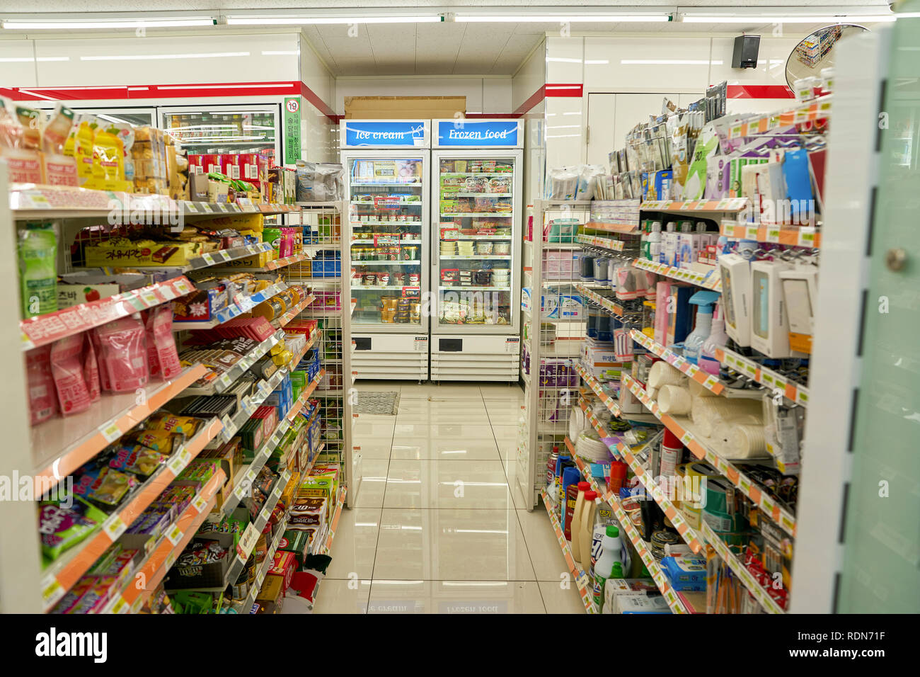 SEOUL, SOUTH KOREA - CIRCA MAY, 2017: inside 7-11 convenience store ...