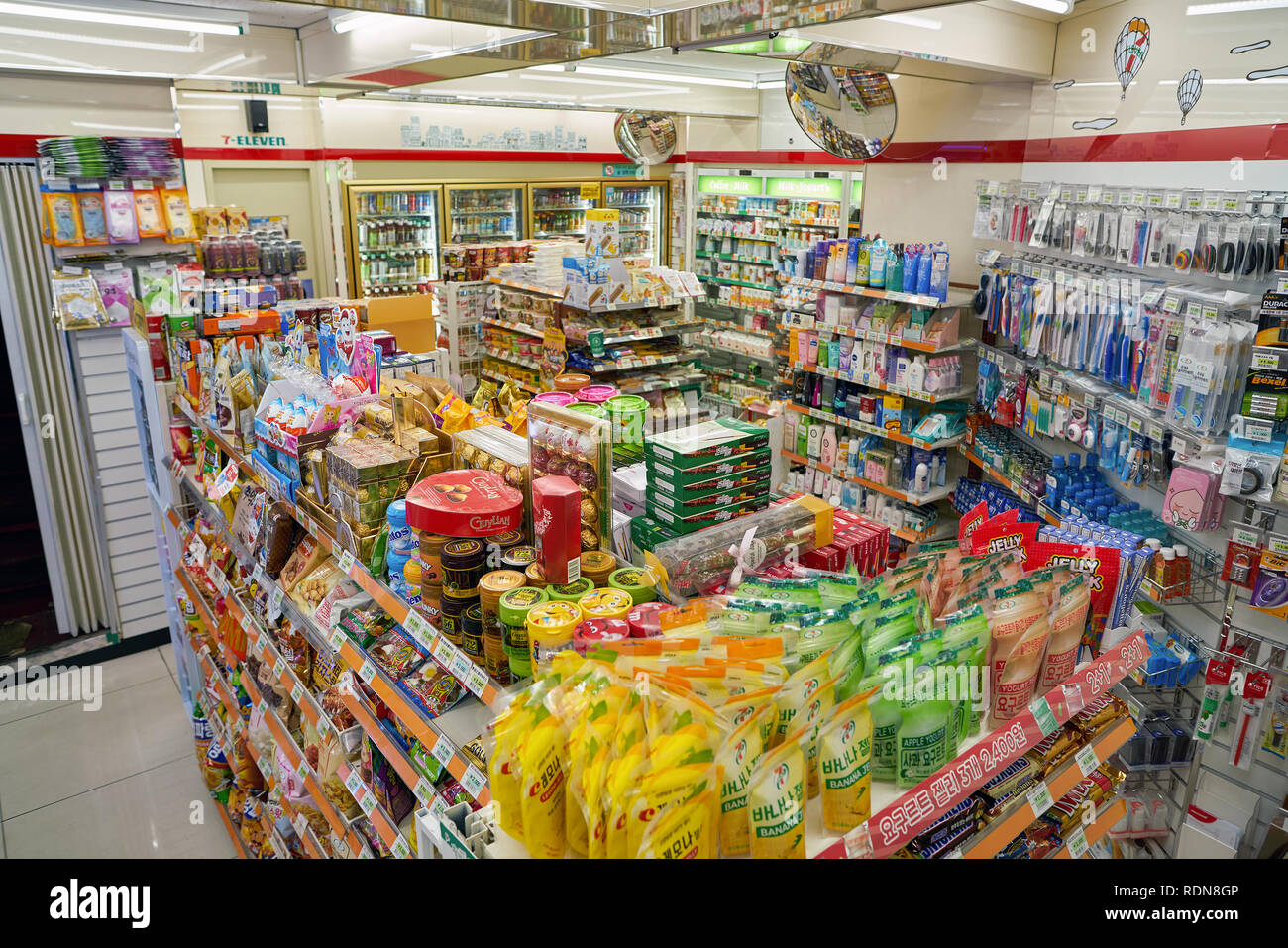 SEOUL, SOUTH KOREA - CIRCA MAY, 2017: inside 7-11 convenience store ...