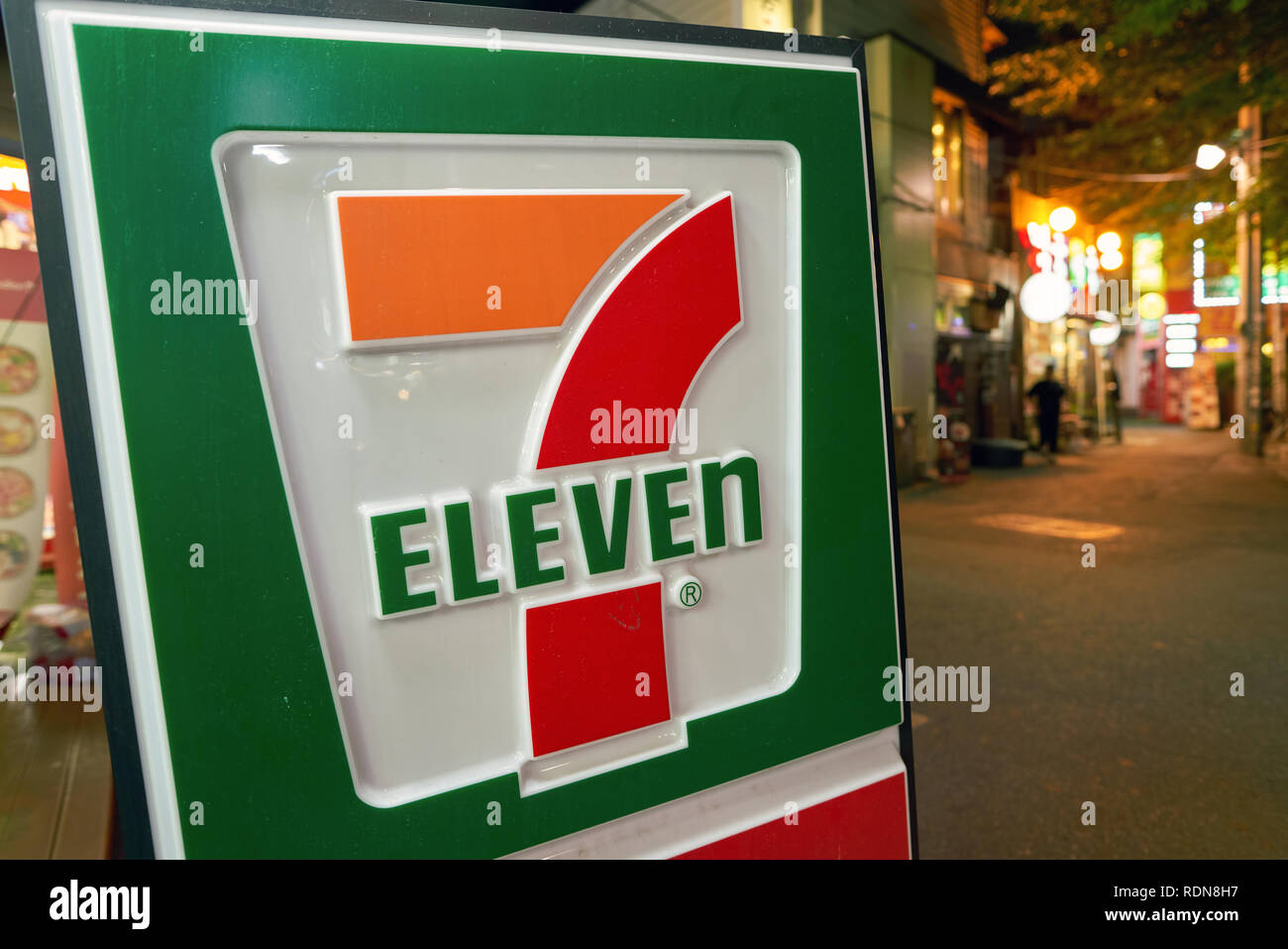 SEOUL, SOUTH KOREA - CIRCA MAY, 2017: close up shot of 7-11 convenience ...