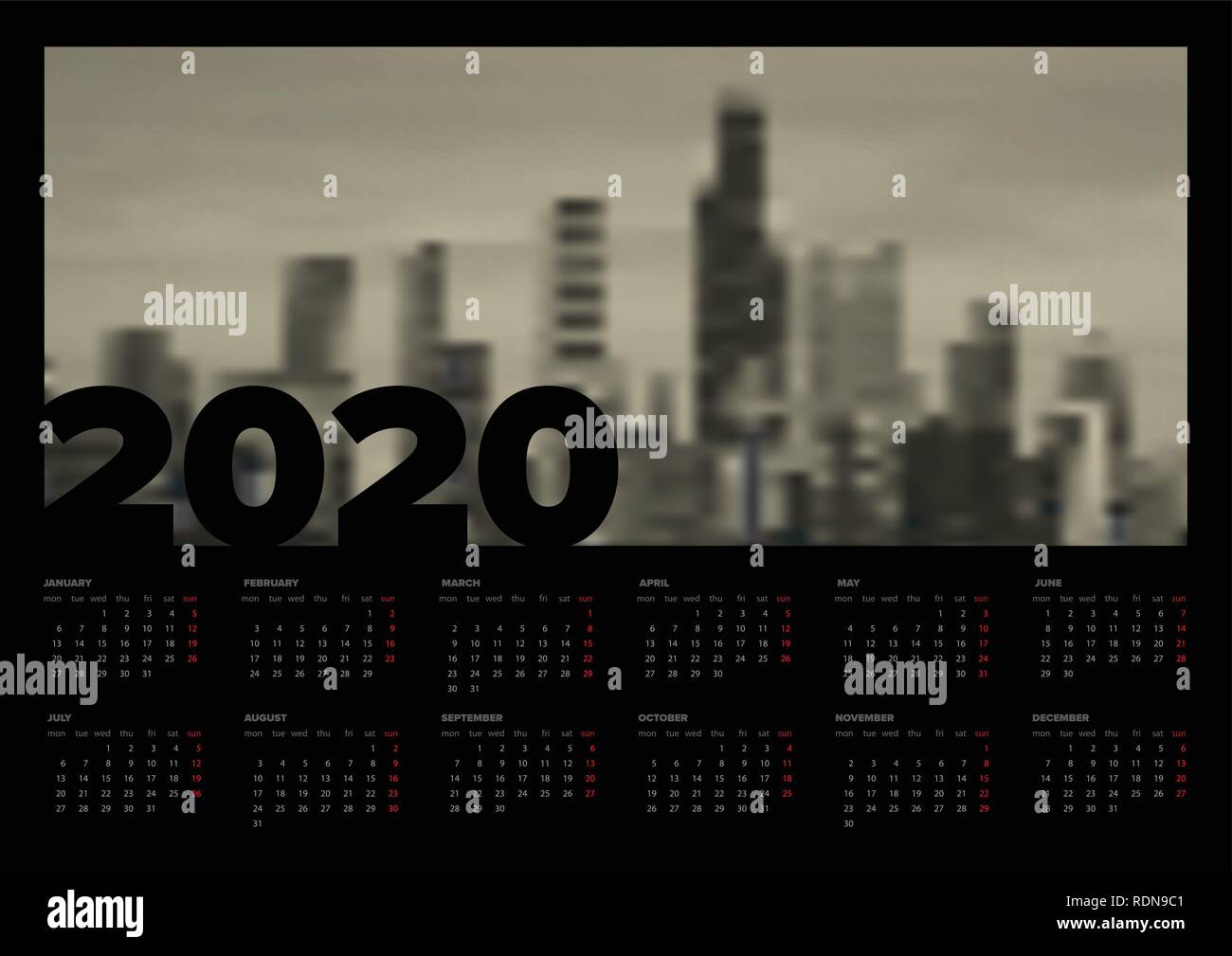 Vector calendar template for the year 2020 with place for your photo ...