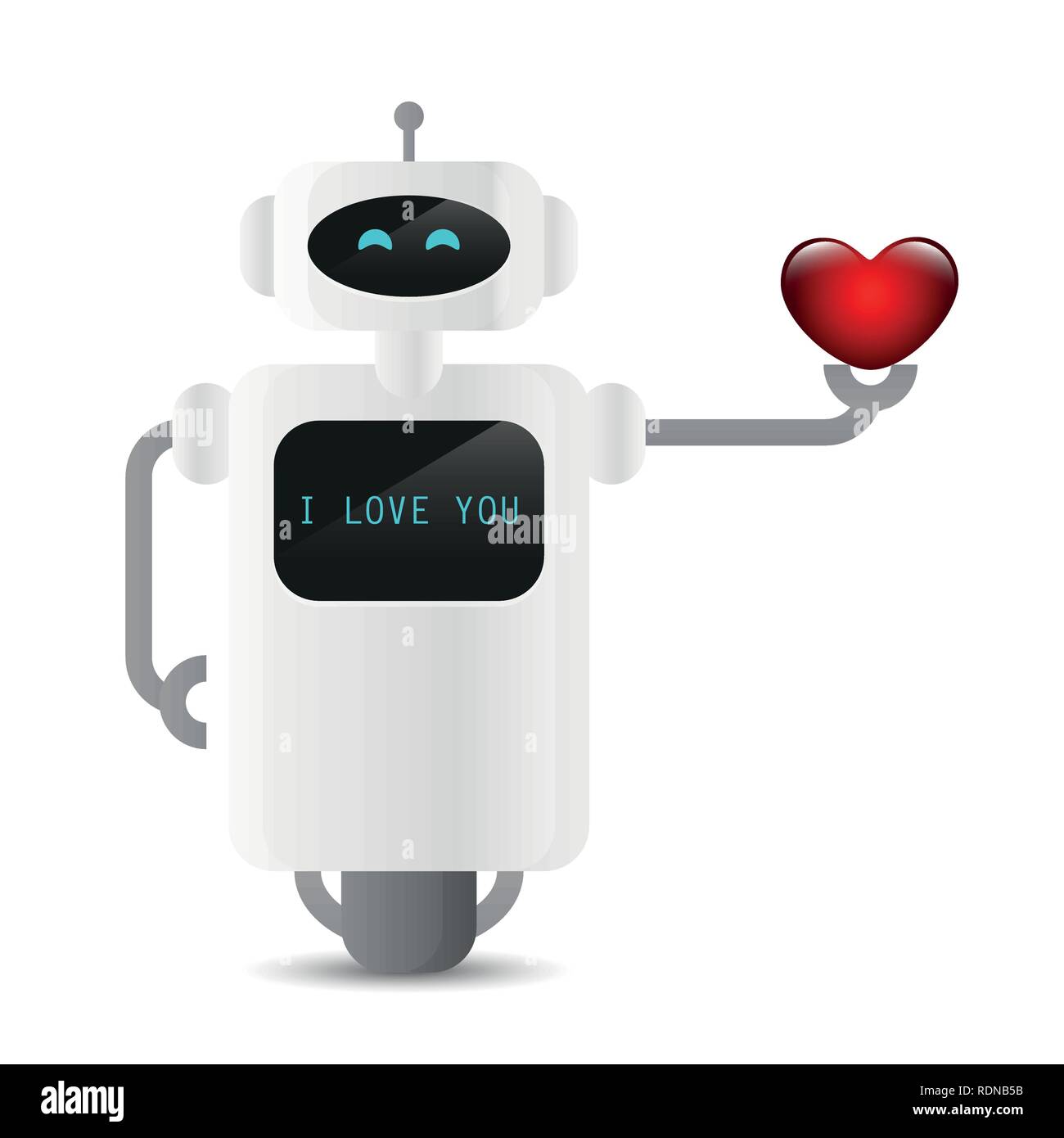 cute white robot hold a heart in his hand with I love you message ...