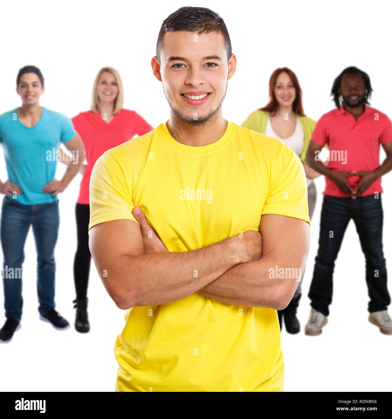 Group of friends young people square isolated on a white background ...