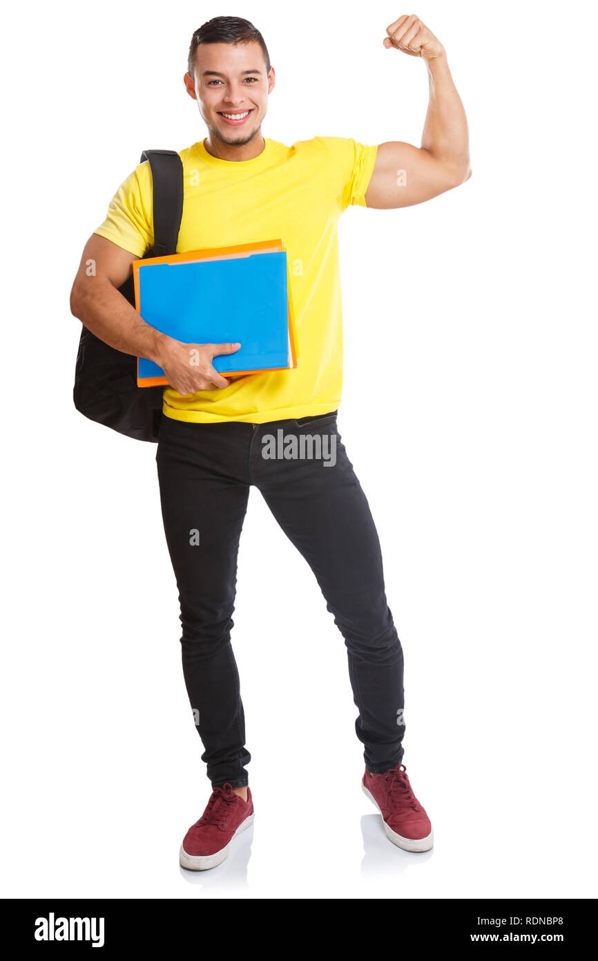 Student young man success successful strong power full body portrait ...