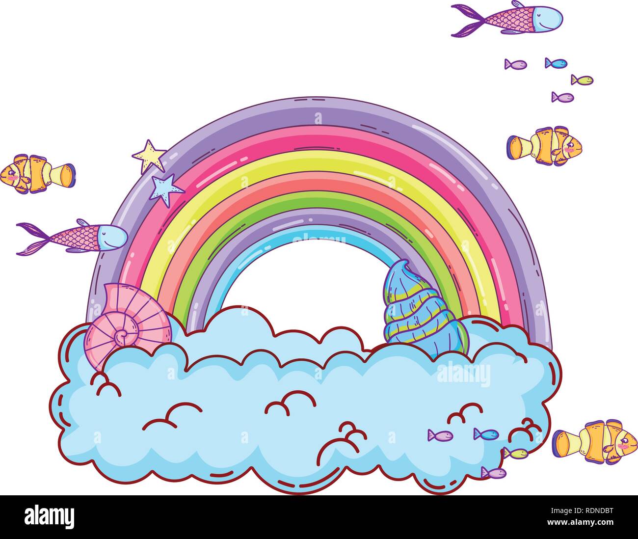 cute rainbow with clouds undersea scene Stock Vector Image & Art - Alamy